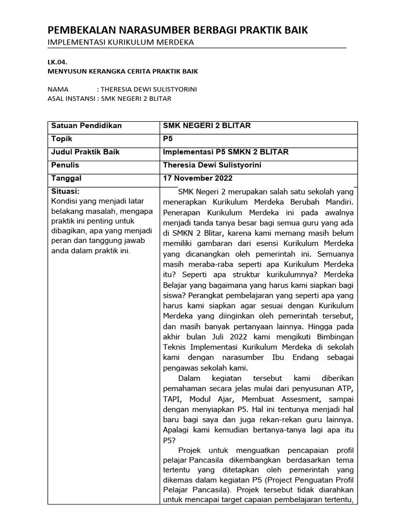 Praktik Baik P5 di SMK Negeri 2 Blitar | PDF