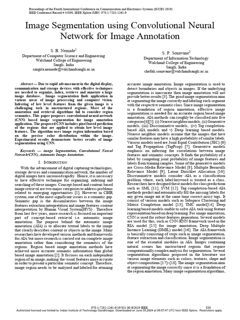 Image Segmentation Using Convolutional Neural Network For Image Annotation | PDF | Image ...