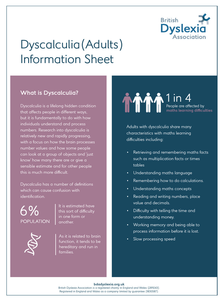 Dyscalculia-FactSheet Adults | PDF | Disability | Behavioural Sciences