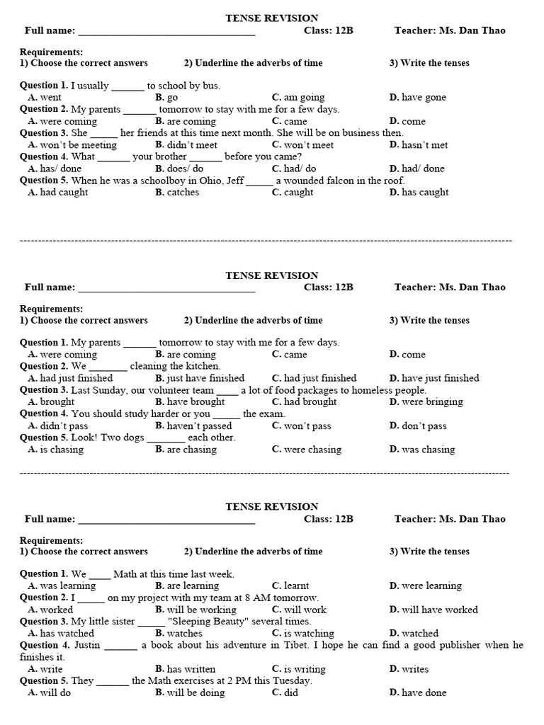 W1.2 Tenses Exercises Quiz | PDF
