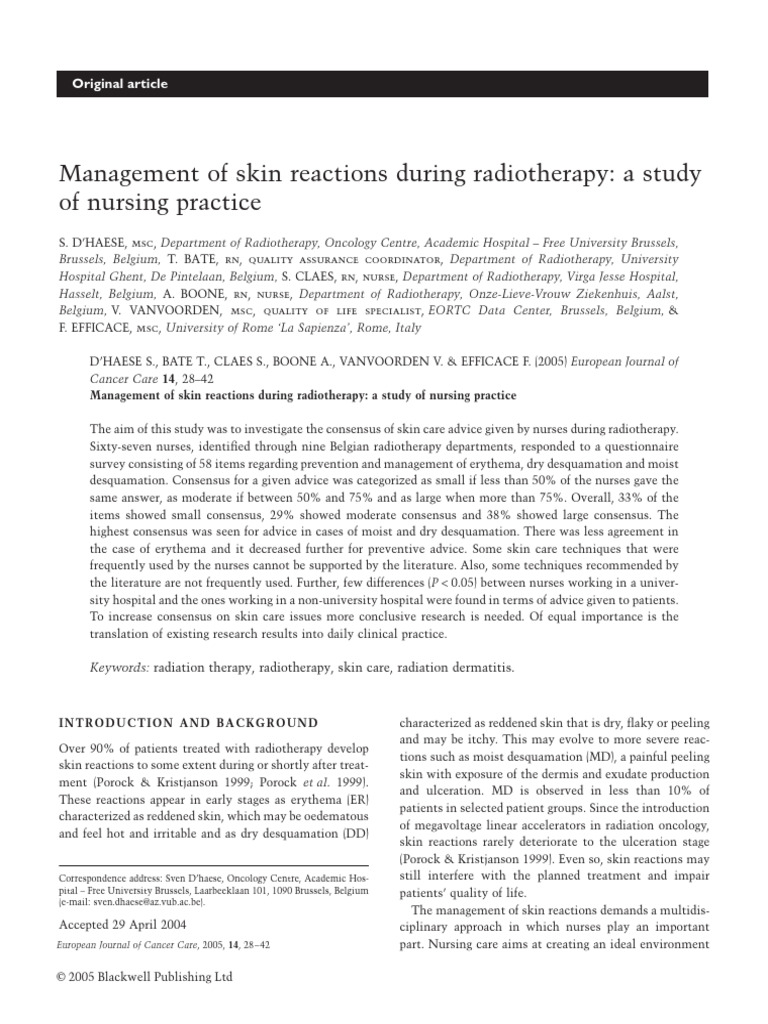 Management of Skin Reactions During Radiotherapy - A Study | PDF ...