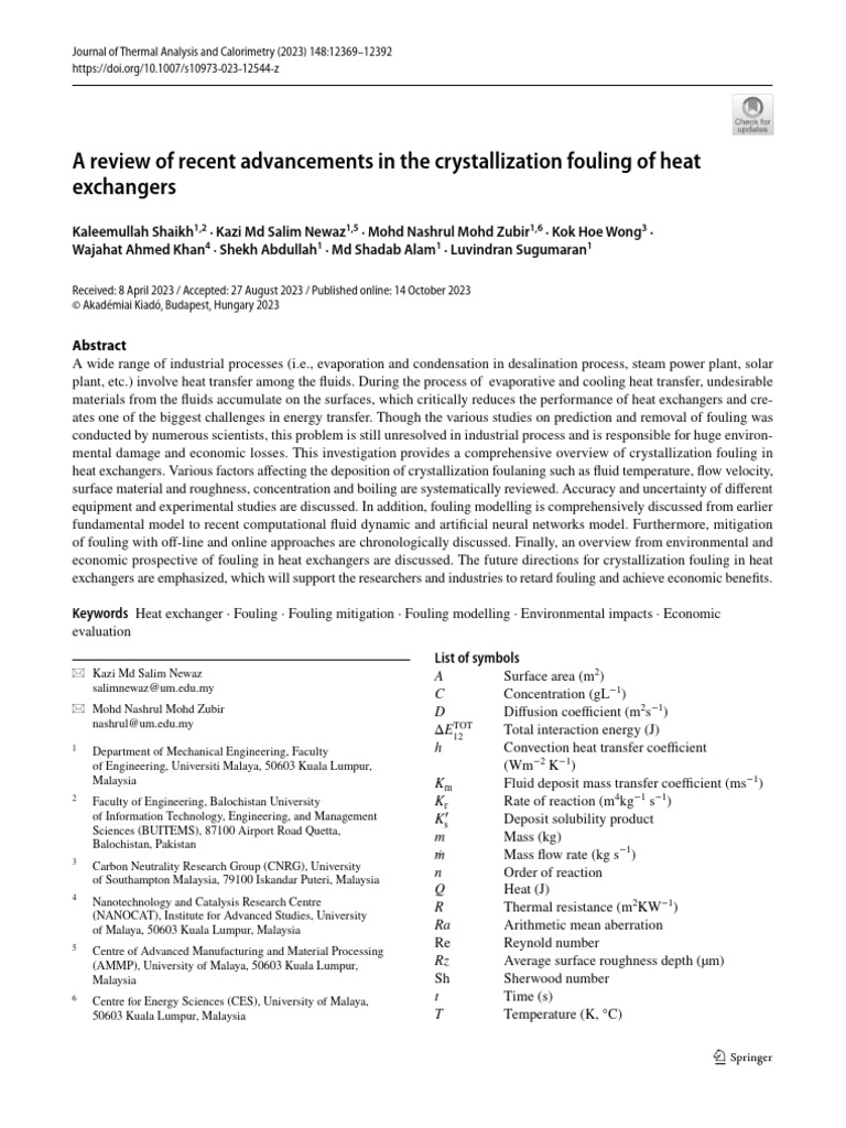 Heat Exchanger Fouling Advances | PDF | Crystallization | Heat Transfer