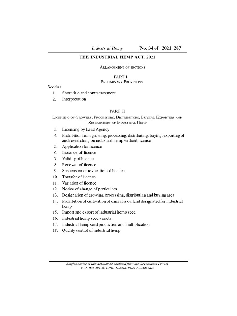 Act No. 34 of 2021, The Indusrtial Hemp Act | PDF | License | Hemp