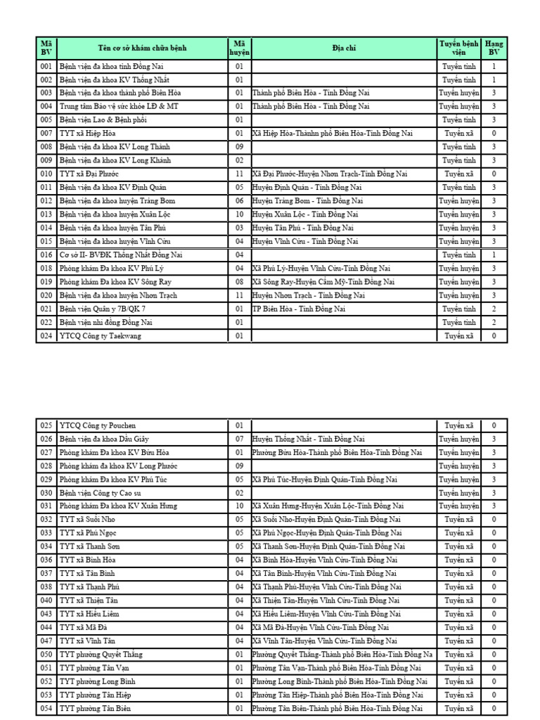 KCB - Tuyen Benh Vien - Dong Nai | PDF
