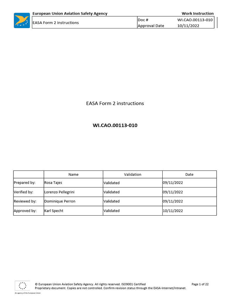 (2.1) Wi - Cao .00113-010 Easa Form 2 Instructions | Download Free PDF ...