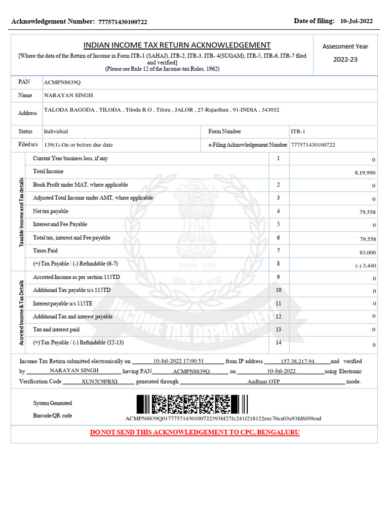 Tax Return Acknowledgement | PDF | Economies | Personal Finance