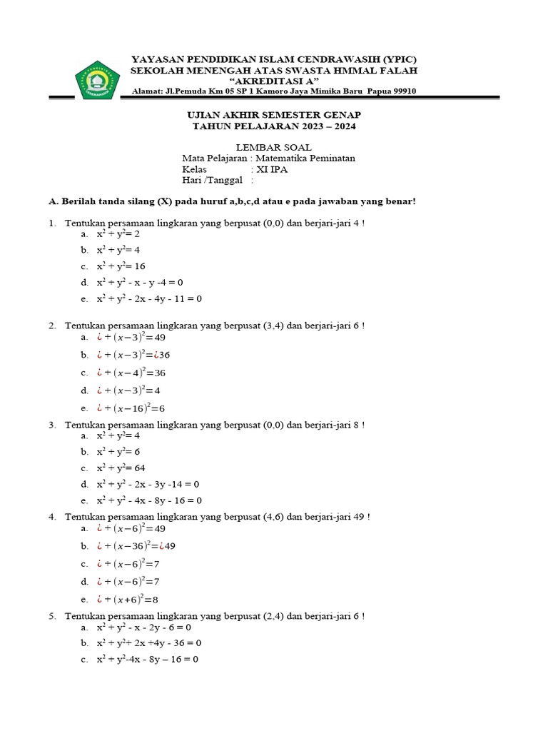 MTK Peminatan Xi Ipa 2024 | PDF | Griya & Taman | Sains & Matematika
