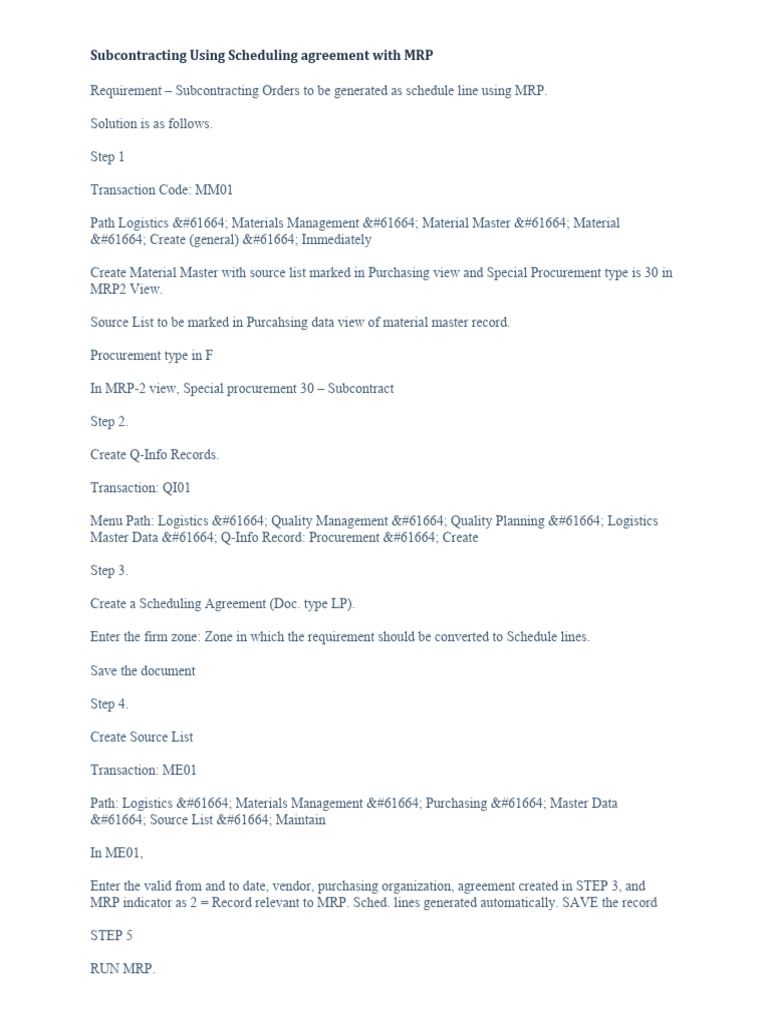 Subcontracting Using Scheduling agreement | PDF | Logistics | Computing