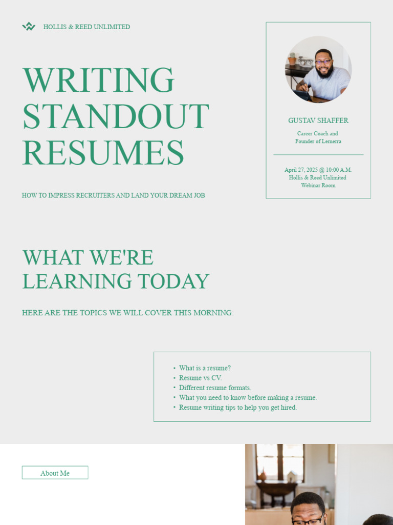 Green and Gray Simple and Professional Resume Writing Workshop Webinar ...
