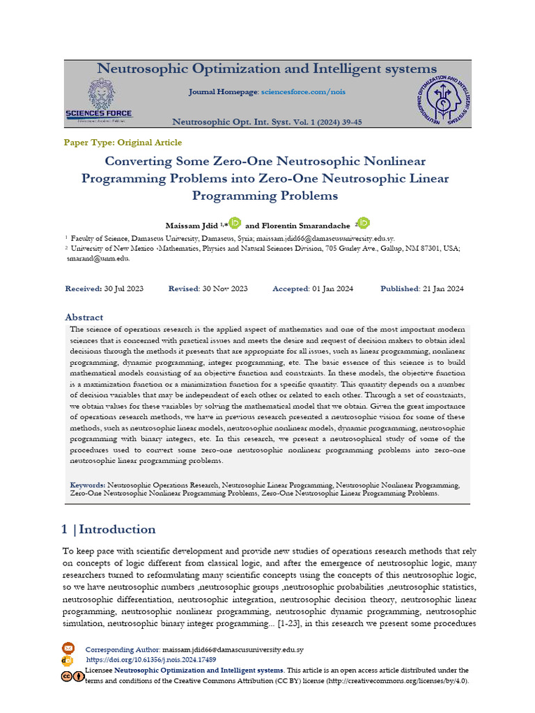 Converting Some Zero-One Neutrosophic Nonlinear Programming Problems ...