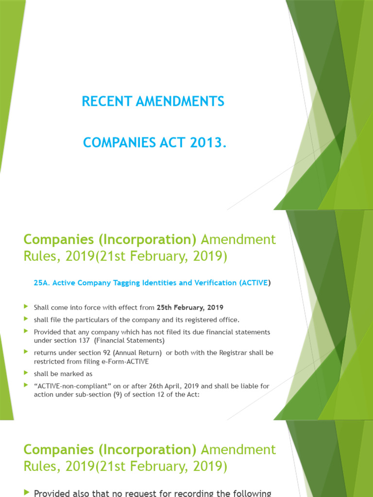 Companies Act 2013 Amendments Summary | PDF | Audit | Accounting