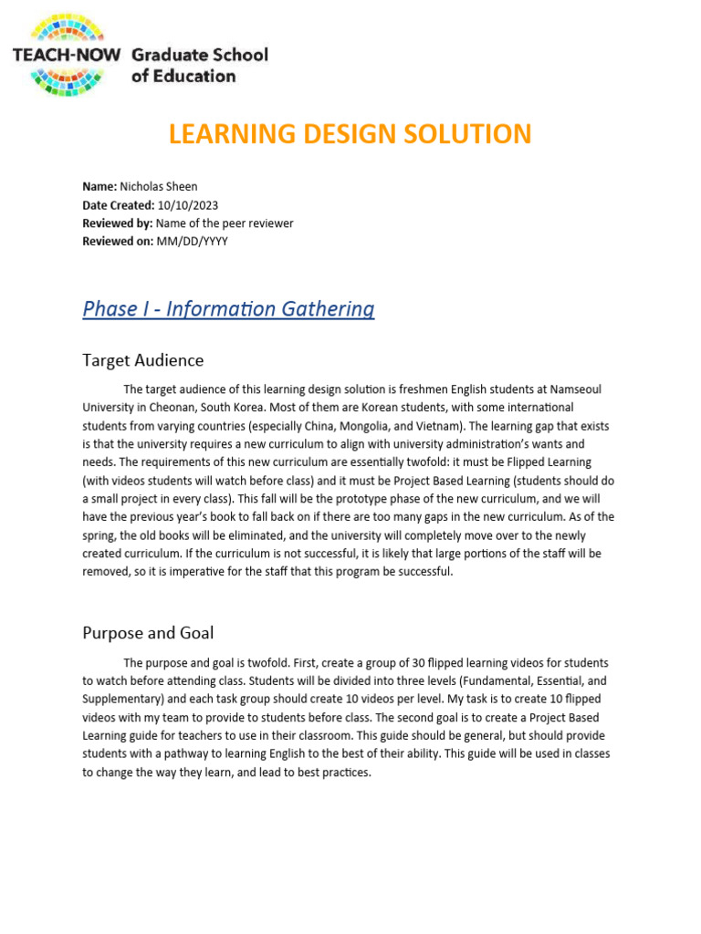 Nick's Learning Design Solution Template | PDF | Instructional Design ...