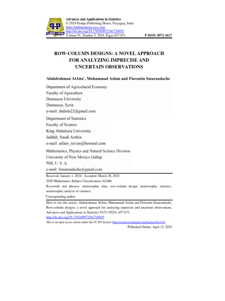 Row-Column Designs: A Novel Approach For Analyzing Imprecise and ...