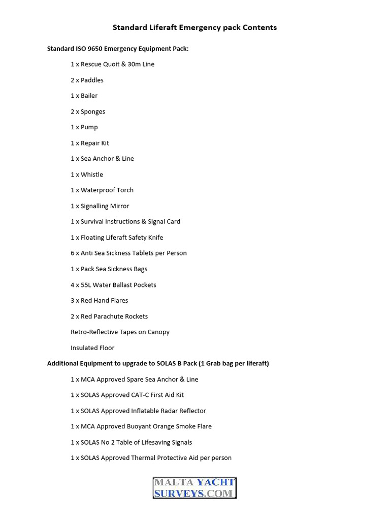 Liferaft Emergency Equipment Packs | PDF