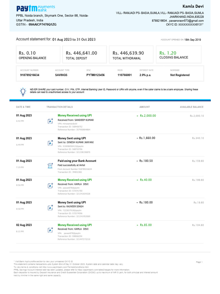 PAYTM | PDF | Deposit Account | Banks