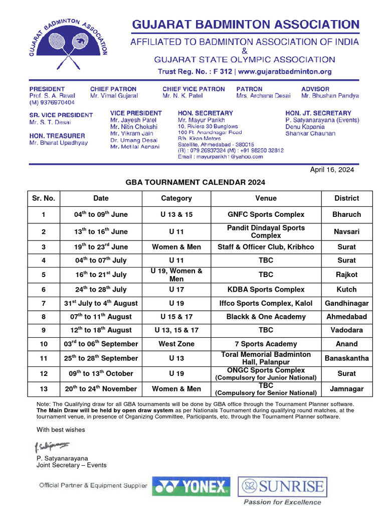 GBA Tournament Calendar 16.04.2024 | PDF