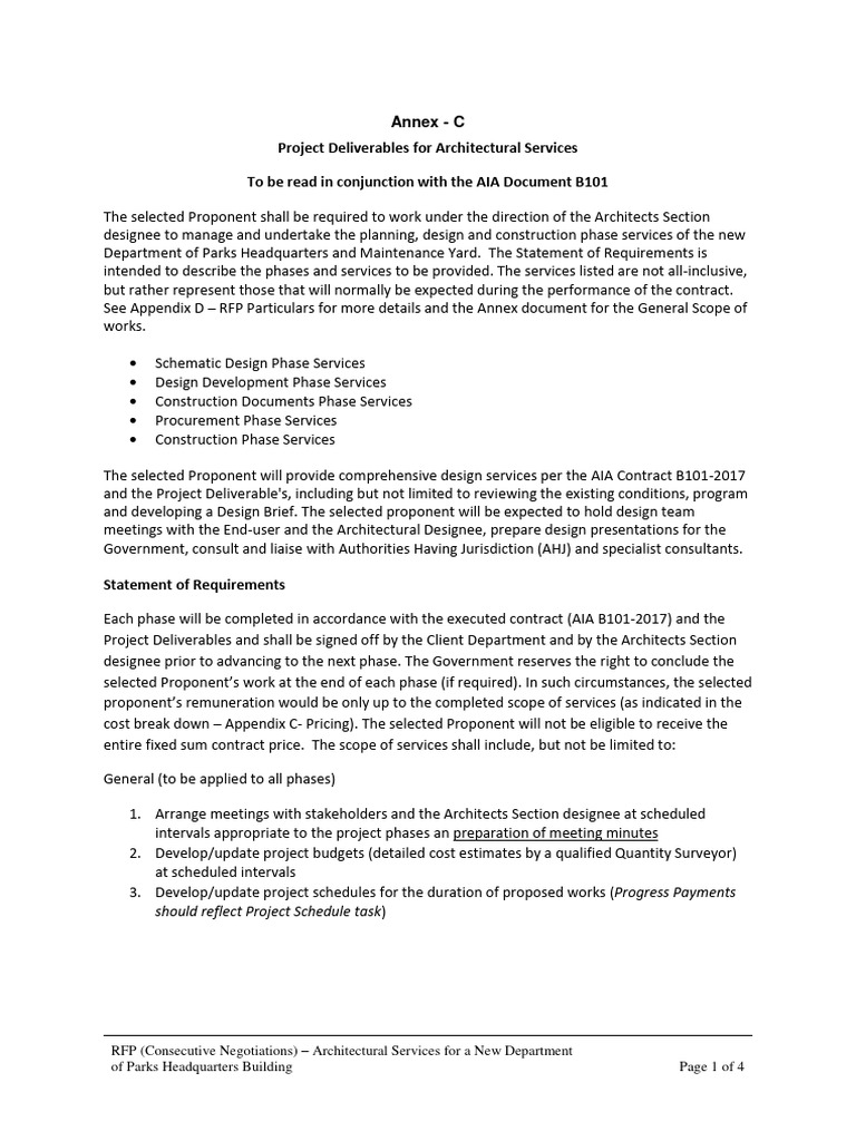 Annex C Architectural Services Deliverables | PDF | Architect | Specification (Technical Standard)
