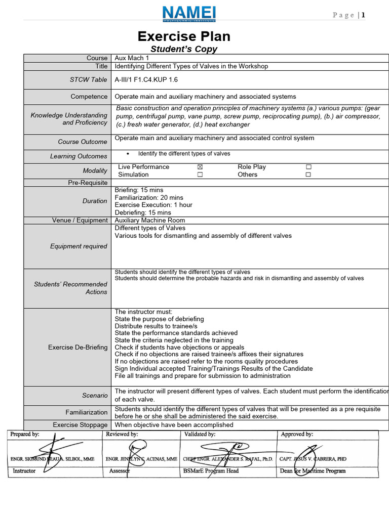 Auxmach1 Exercise #1 Students Copy - Exercise Plan Format | Download ...