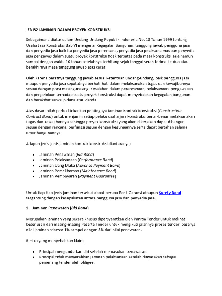 Jenis2 Jaminan Dalam Proyek Konstruksi | PDF