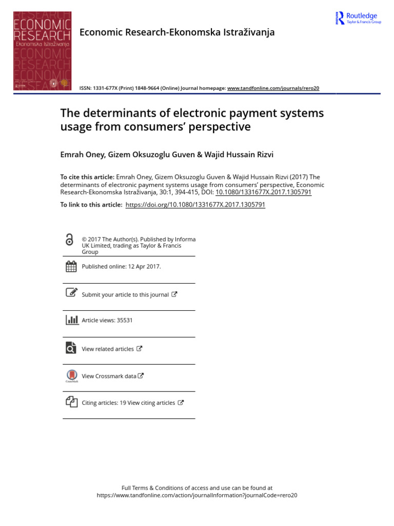 The Determinants of Electronic Payment Systems Usage From Consumers Perspective | Download Free ...