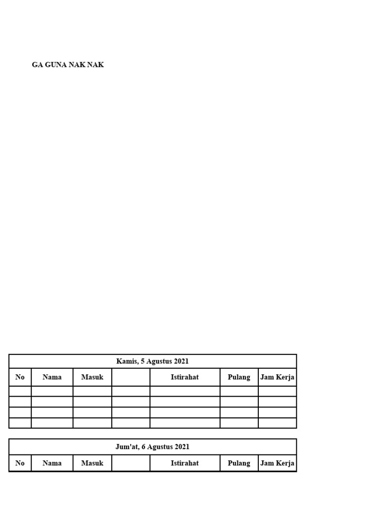 Formulir Absensi Karyawan Harian | PDF