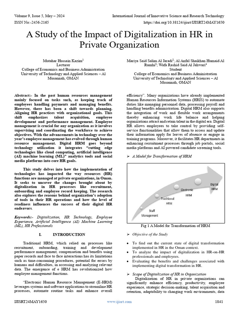 A Study of The Impact of Digitalization in HR in Private Organization | Download Free PDF ...