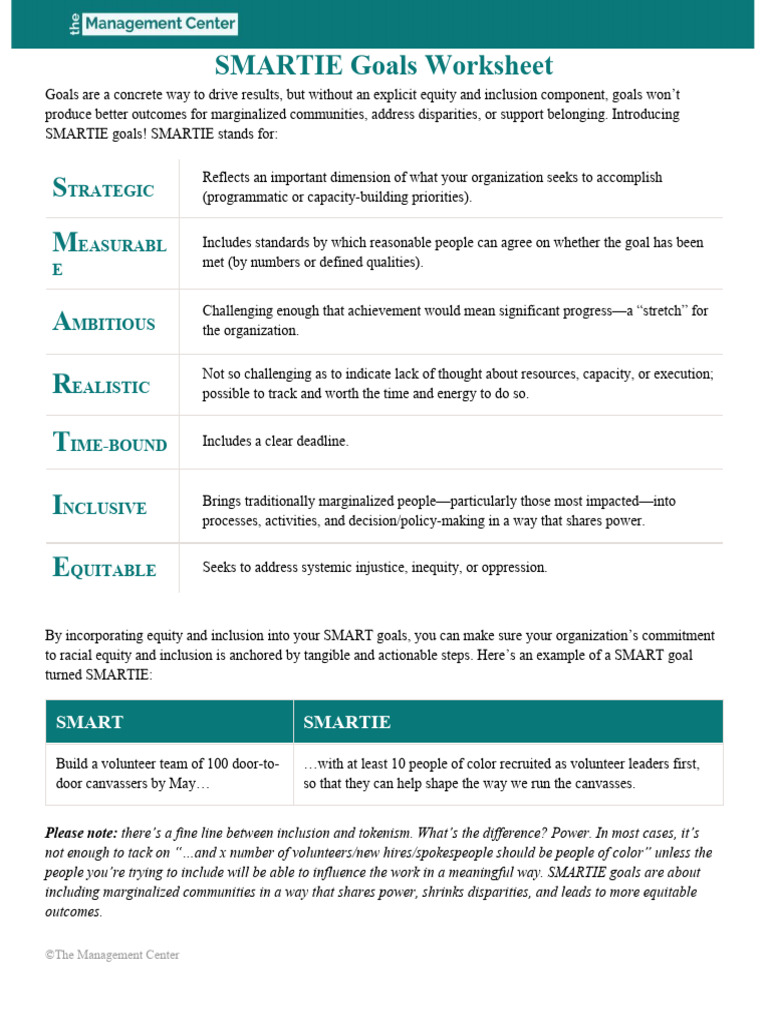 SMARTIE Goals Worksheet TMC 2023 | PDF | Goal | Social Psychology