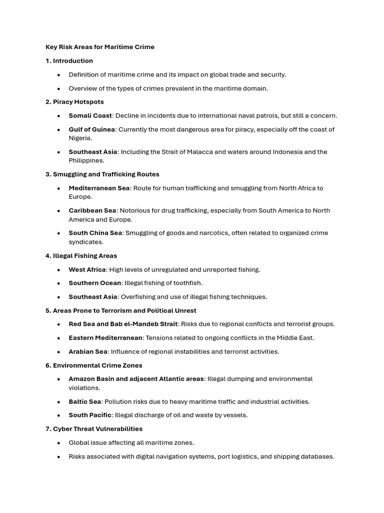 Key Risk Areas For Maritime Crime Notes | PDF | Piracy | Smuggling