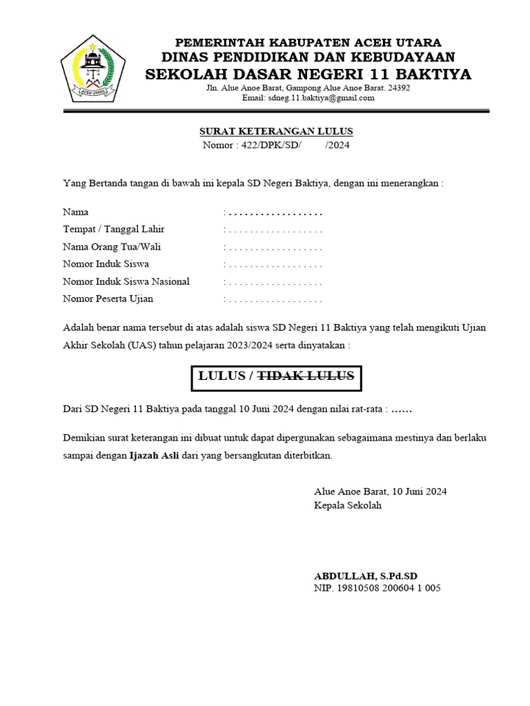 Surat Keterangan Lulus 2024 | PDF