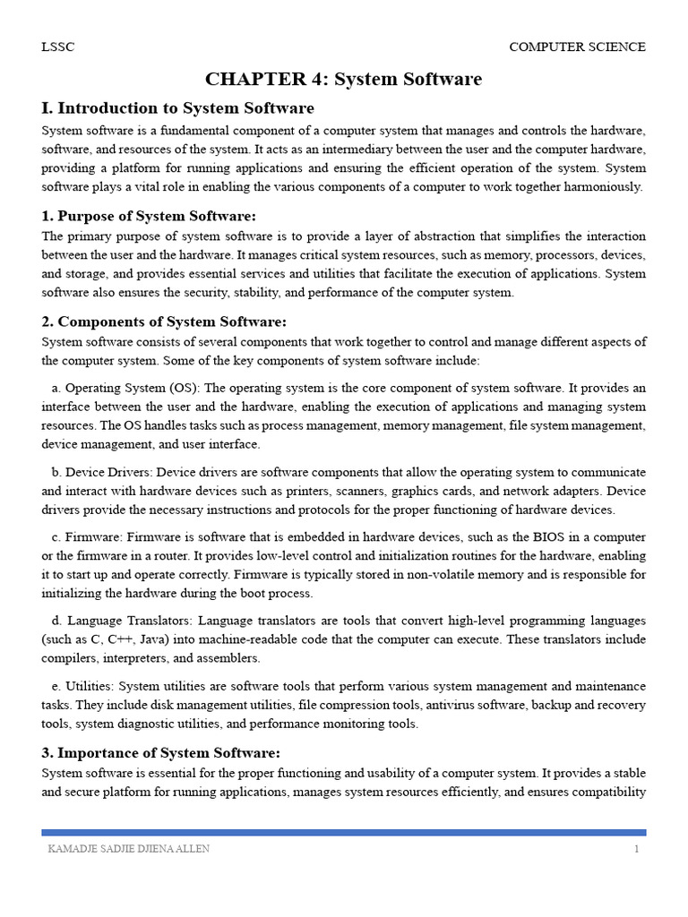 LSSC Comp. Sc. Chapter 4 System Software | PDF | Operating System | Compiler