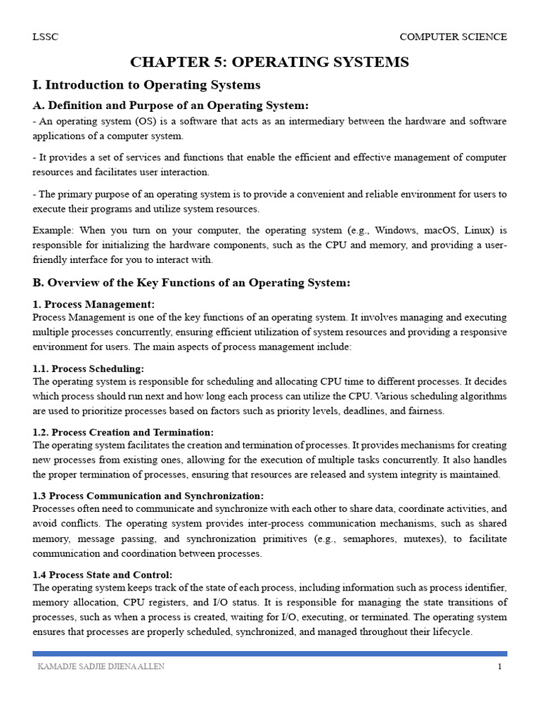 LSSC Comp. Sc. Chapter 5 Operating Systems | PDF | Process (Computing) | Scheduling (Computing)