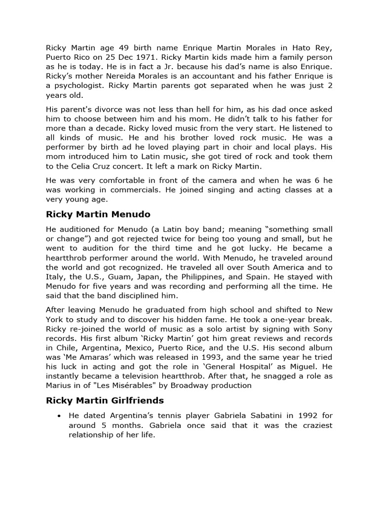 Ricky Martin Biography | PDF | Latin American Music | Pop Music