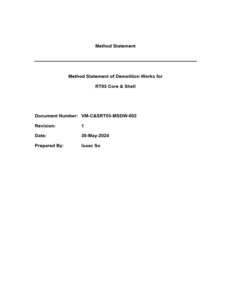 Demolition Method Statement for RT03 | PDF | Demolition | Personal ...
