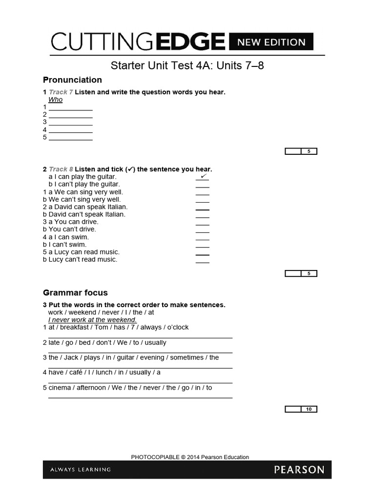 Сutting Edge U7 8 Testa Pdf Linguistics Grammar