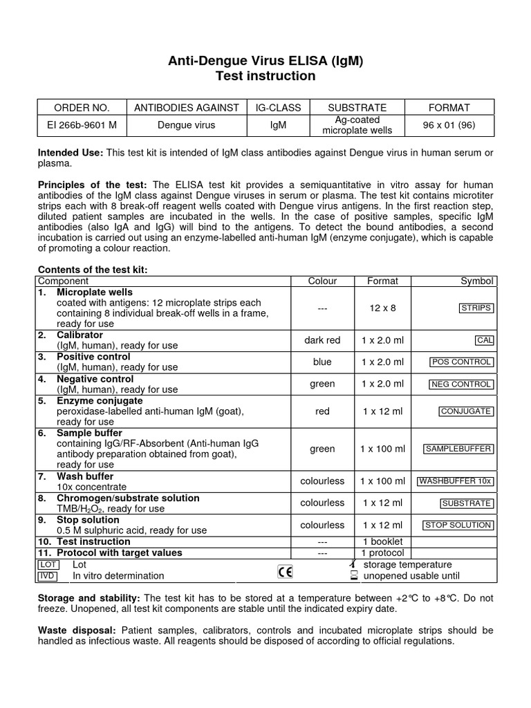 Dengue Test Package Insert | PDF | Elisa