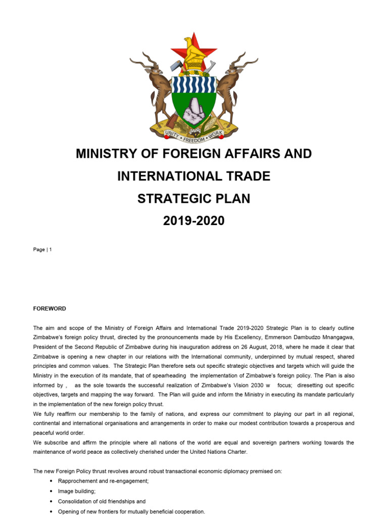Zimbabwe Foreign Affairs Strategic Plan 2020 | PDF | Treaty ...