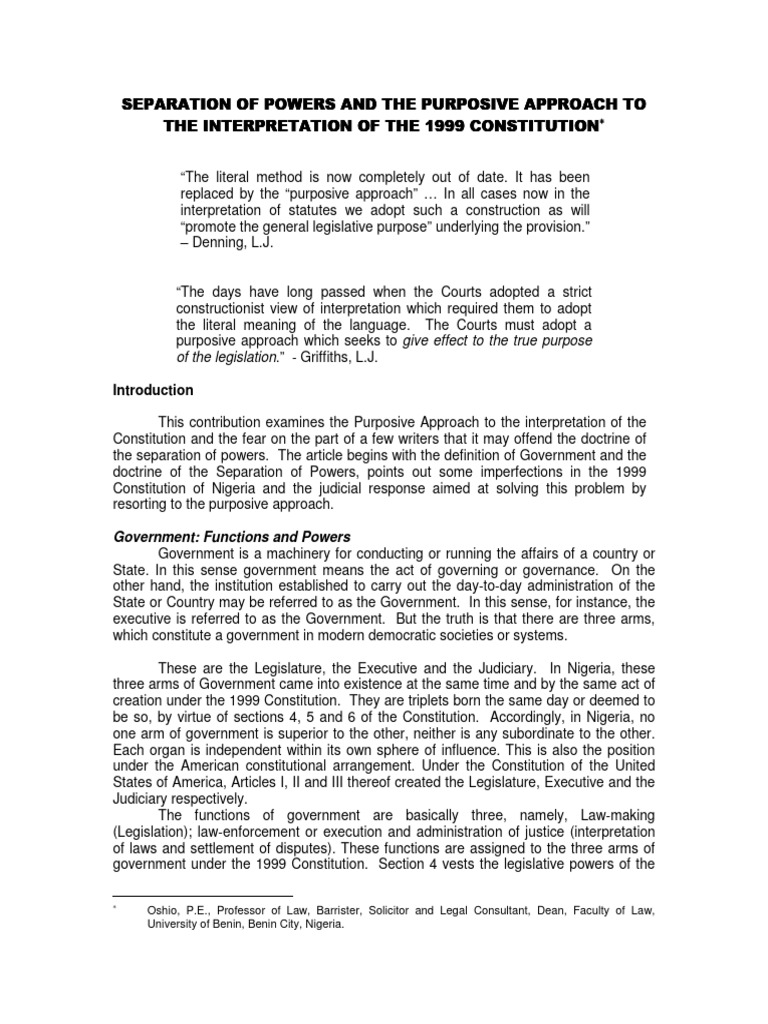 Separation of Powers and The Purposive Approach To The Interpretation ...