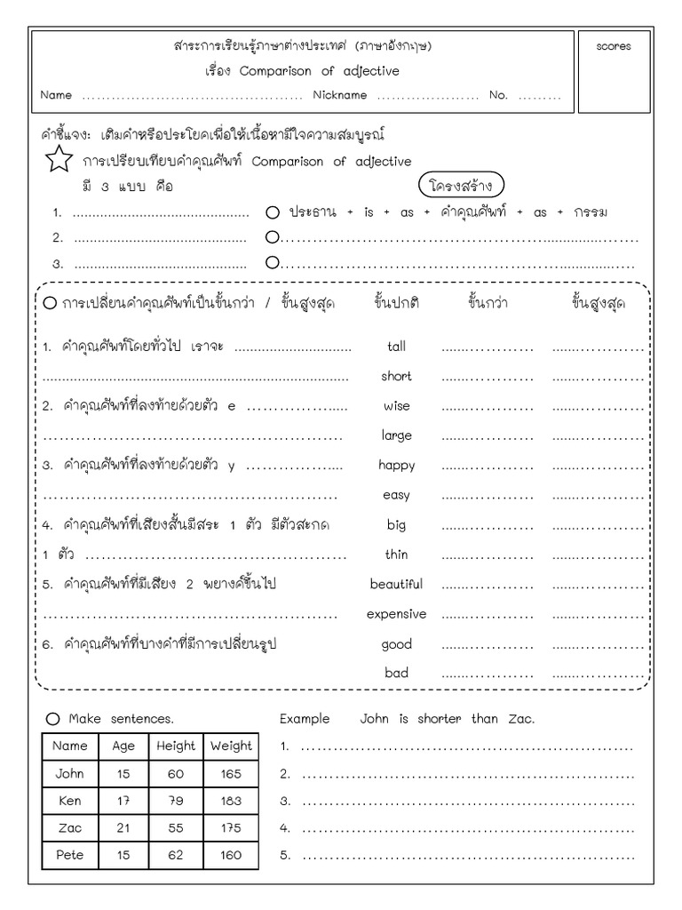 Comparison Worksheet | PDF