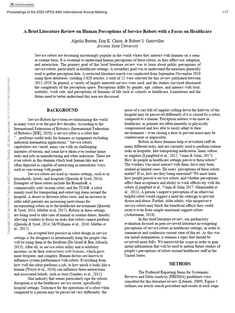 A Brief Literature Review On Human Perceptions of Service Robots With A Focus On Healthcare ...