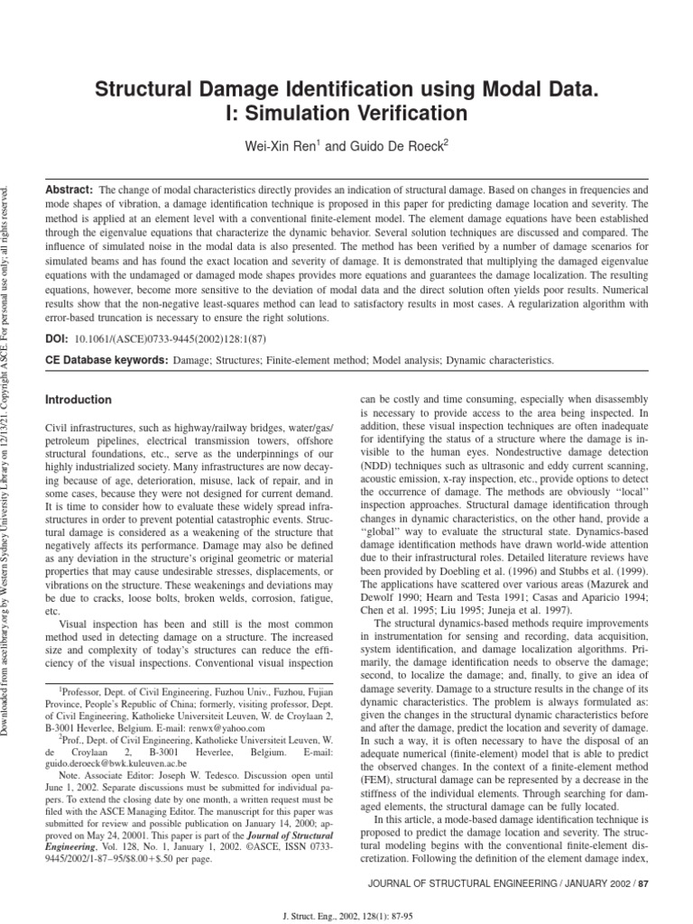 Structural Damage Identification Using Modal Data I Simulation Verification | PDF | Finite ...