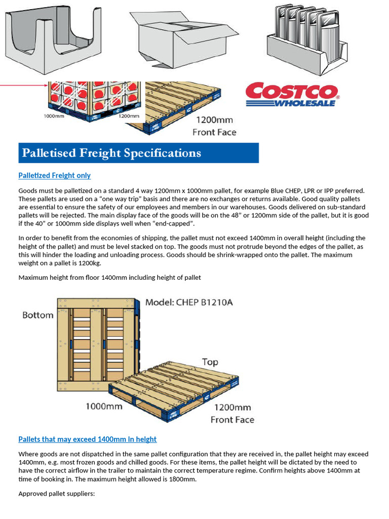 Especificaciones Palet Costco (1) | PDF | Pallet | Packaging And Labeling