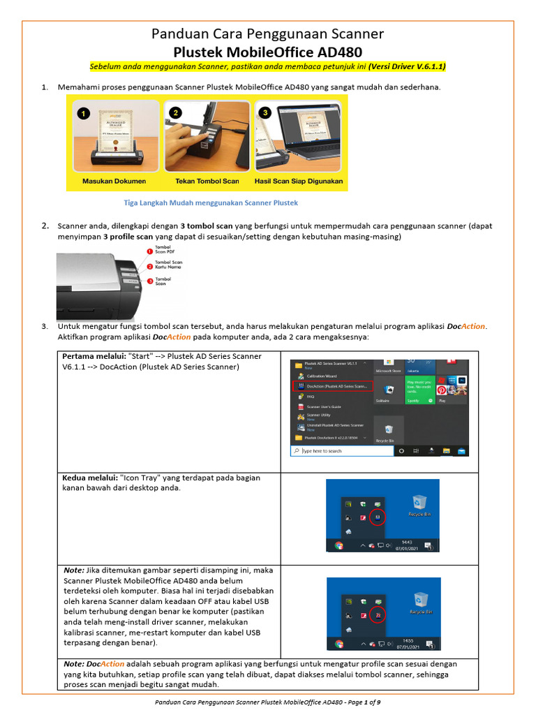 Panduan Penggunaan Scanner Plustek AD480 | PDF | Komputer