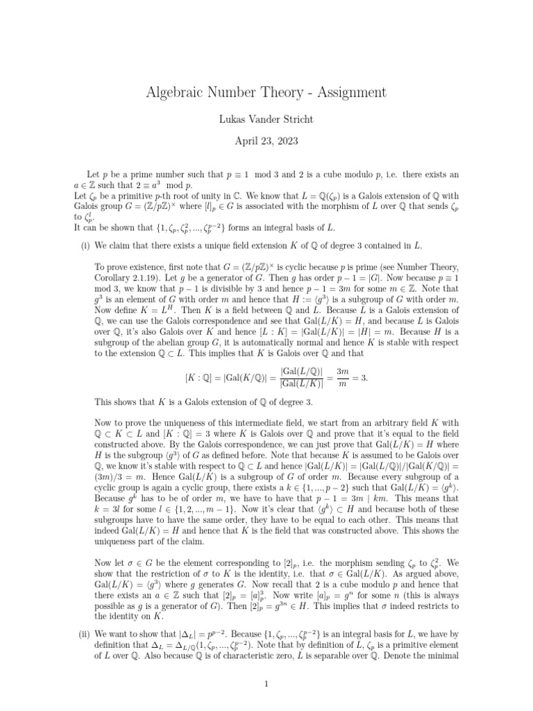 Galois Extensions in Algebraic Number Theory | PDF | Ring (Mathematics ...