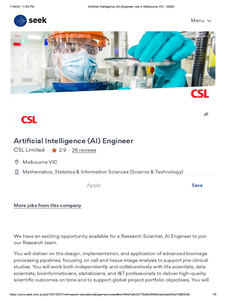 Artificial Intelligence (AI) Engineer Job in Melbourne VIC - SEEK | PDF | Artificial ...
