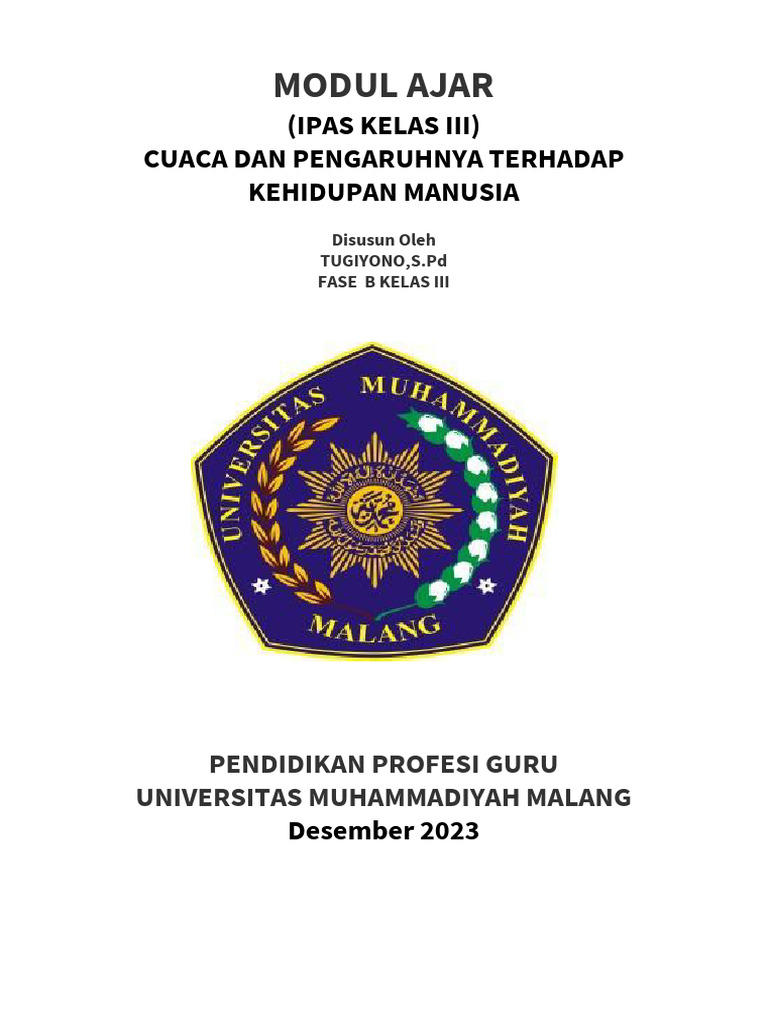 MODUL AJAR IPAS KLS 3 - Cuaca Dan Pengaruhnya Terhadap Kehidupan Manusia | PDF