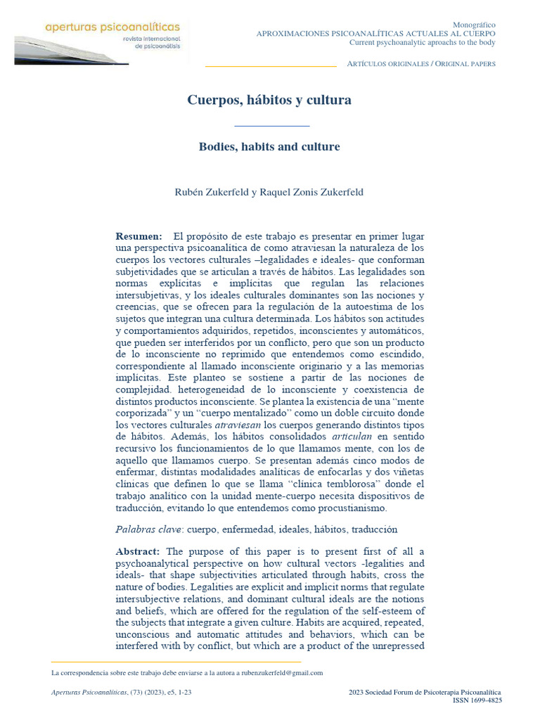 Tarea 1. Zukerfed- R. y Zonis Zuckerfeld- R. (2023). Cuerpos- H-bitos y Cultura. Aperturas ...