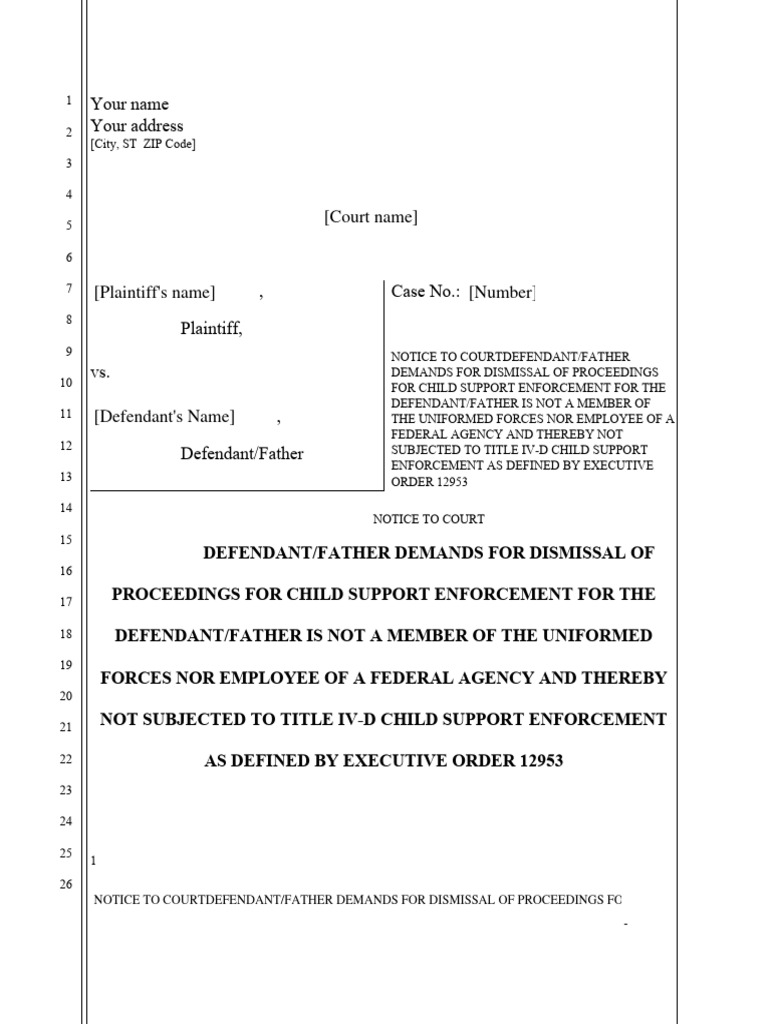 Dismissal Demand for Child Support Case | PDF | Jurisdiction | Summons