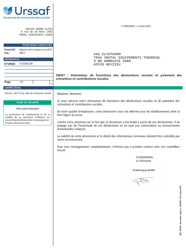 Attestation de Vigilance URSSAF 2022 | PDF