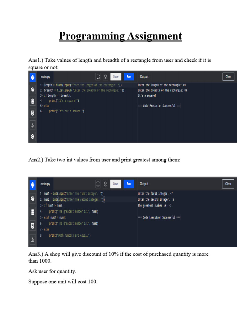 Programming Assignment With Questions and Python Only by Hibba 7A | PDF