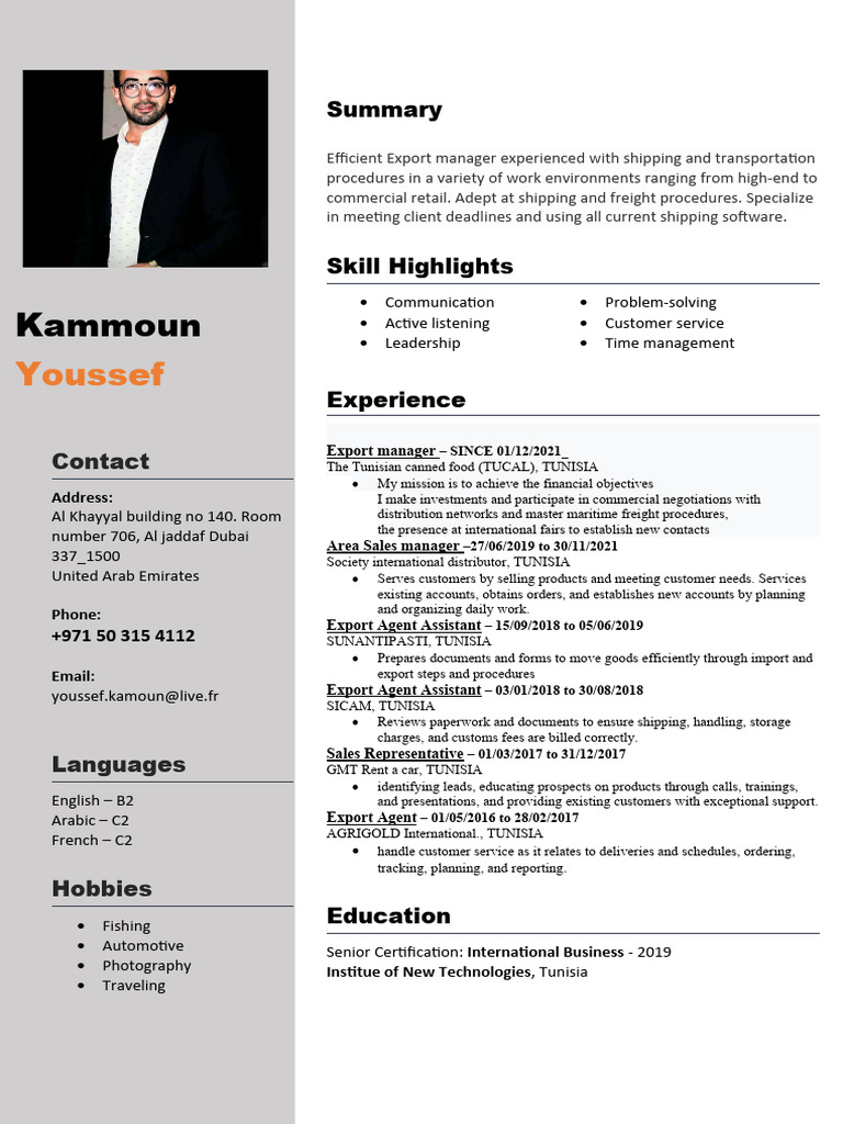 Youssef Kammoun CV ENGLISH Word Dubai | Download Free PDF | Tunisia | Business